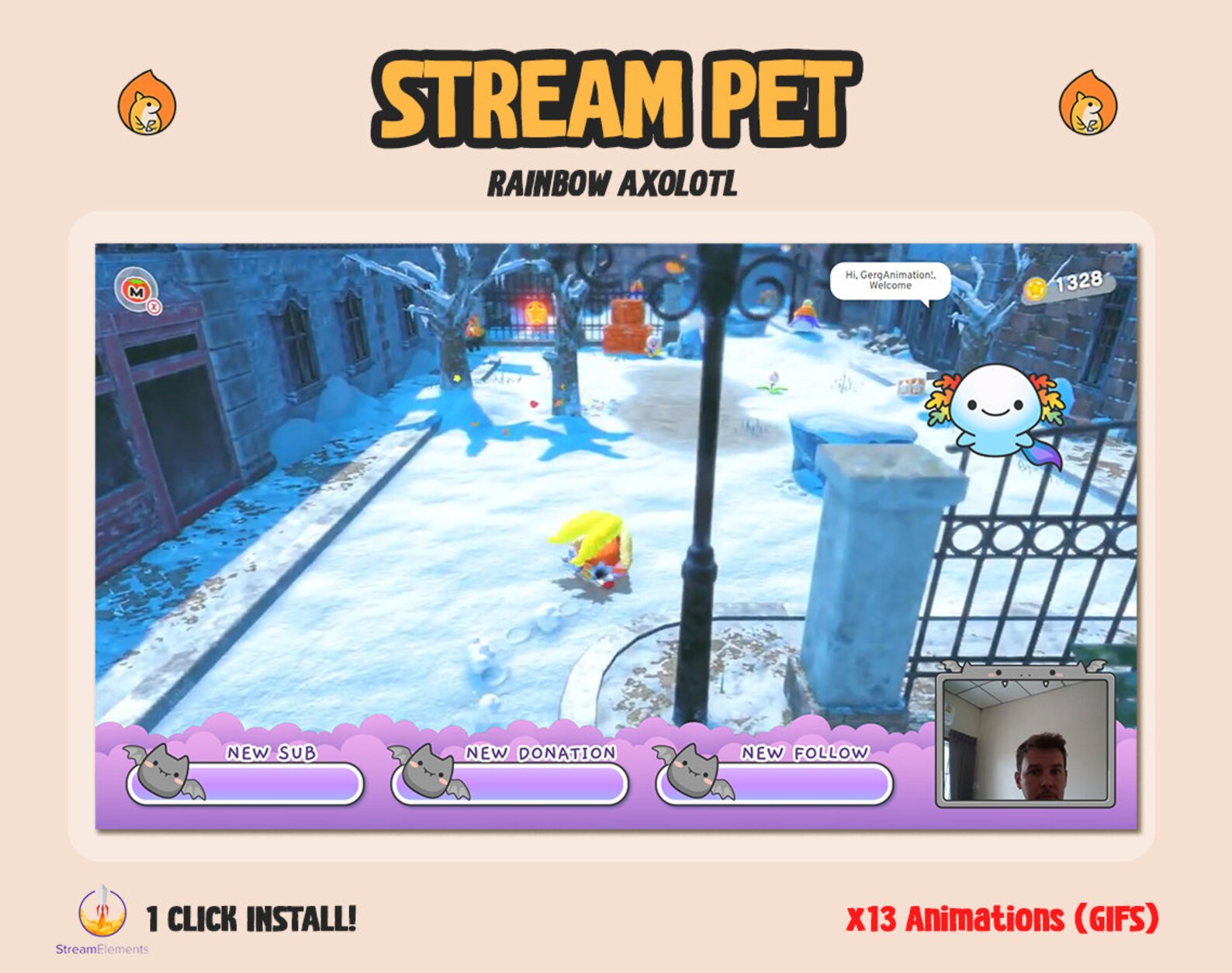 Animated Axolotl Stream Pet Custom Widget / STREAMELEMENTS Interactive ...