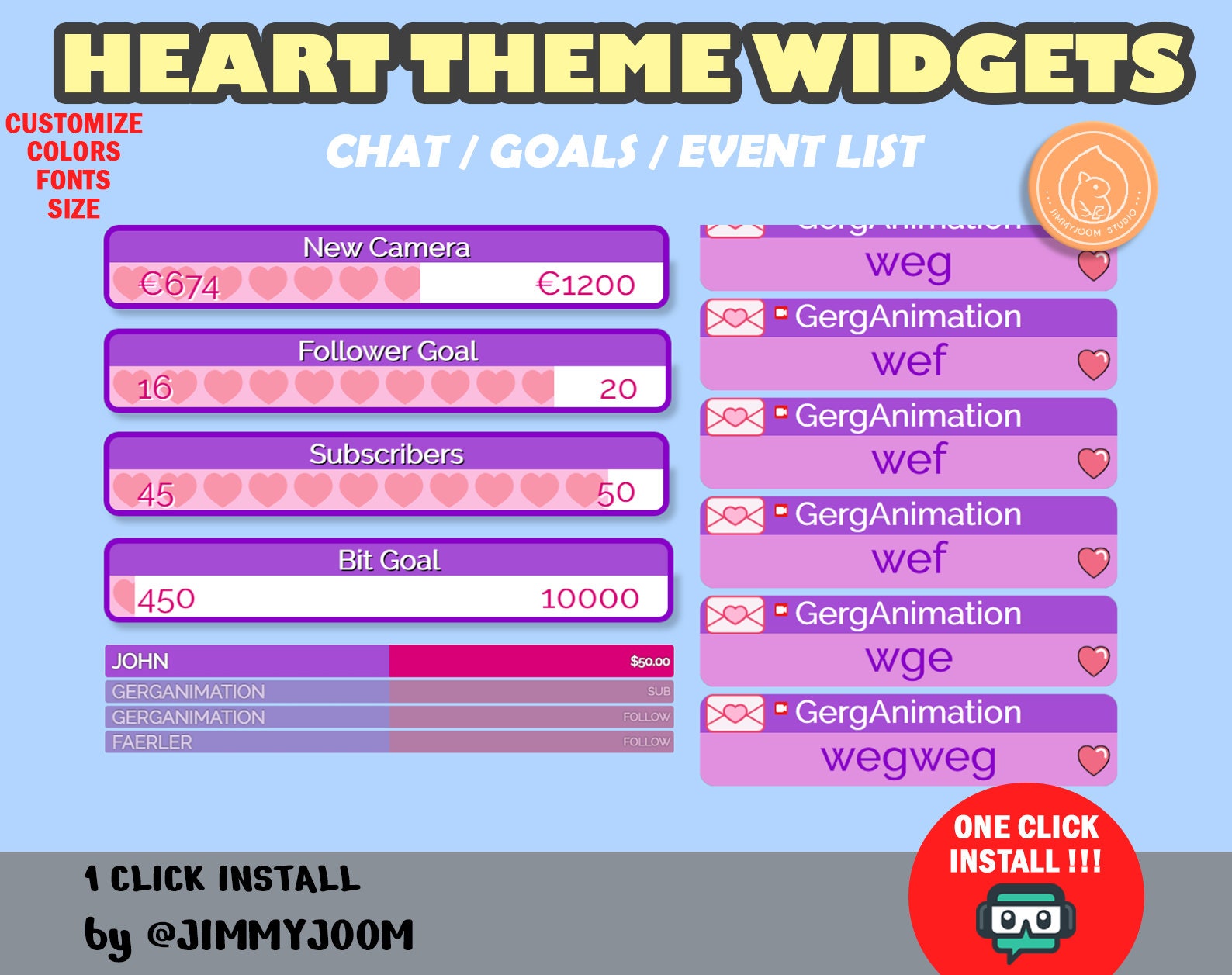 Custom Heart Theme Chat Goal Event List Widgets for Twitch / Streamlabs ...