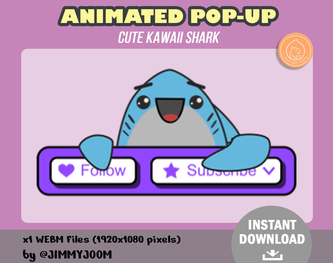 Animated Twitch Follow Subscribe Pop-up / Cute Kawaii Shark Cartoon ...