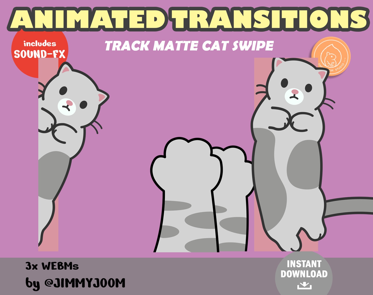 Cute Cat Paw Animated Stinger Transition W SOUND/ Grey Gray Track Matte ...