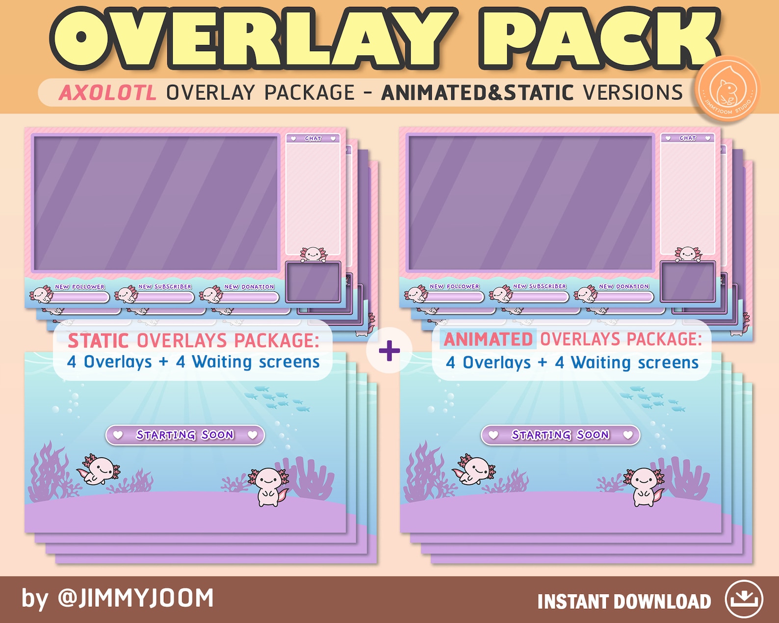Axolotl Twitch Overlay Pack / Animated Overlay / Stinger Transition / Waiting Screen Pack / Chat ...