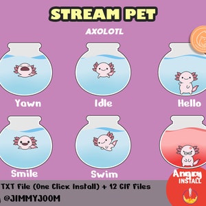 Animated Axolotl Stream Pet Custom Widget / STREAMELEMENTS Interactive Stream Twitch Streamers ...