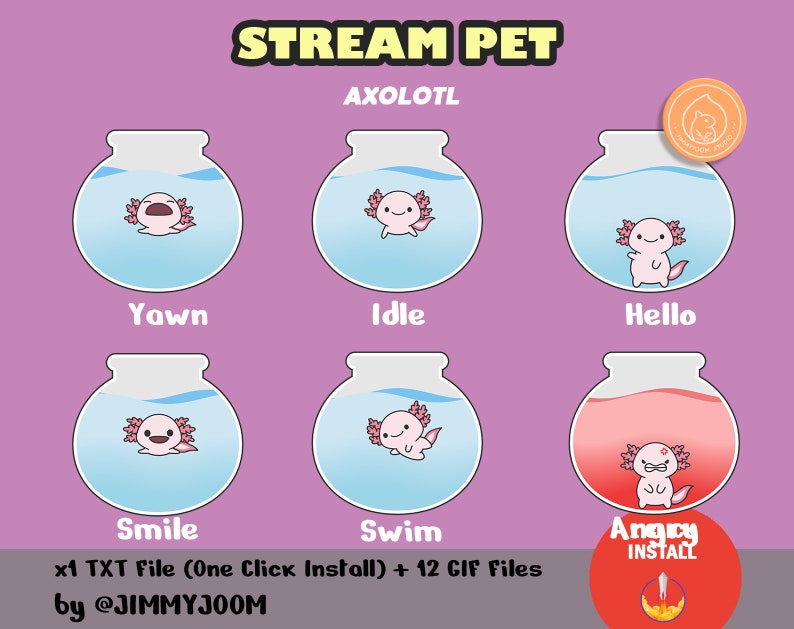 Animated Axolotl Stream Pet Custom Widget / STREAMELEMENTS Interactive Stream Twitch Streamers ...