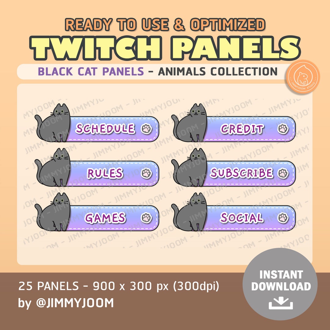 X25 Cute Black Cat Twitch Streamer Panels | Kawaii | Profile | Animal ...