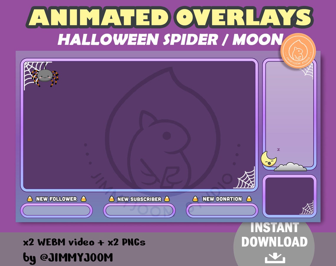 Animated Halloween Twitch Overlay / Spider Moon Overlays / Cute Kawaii ...