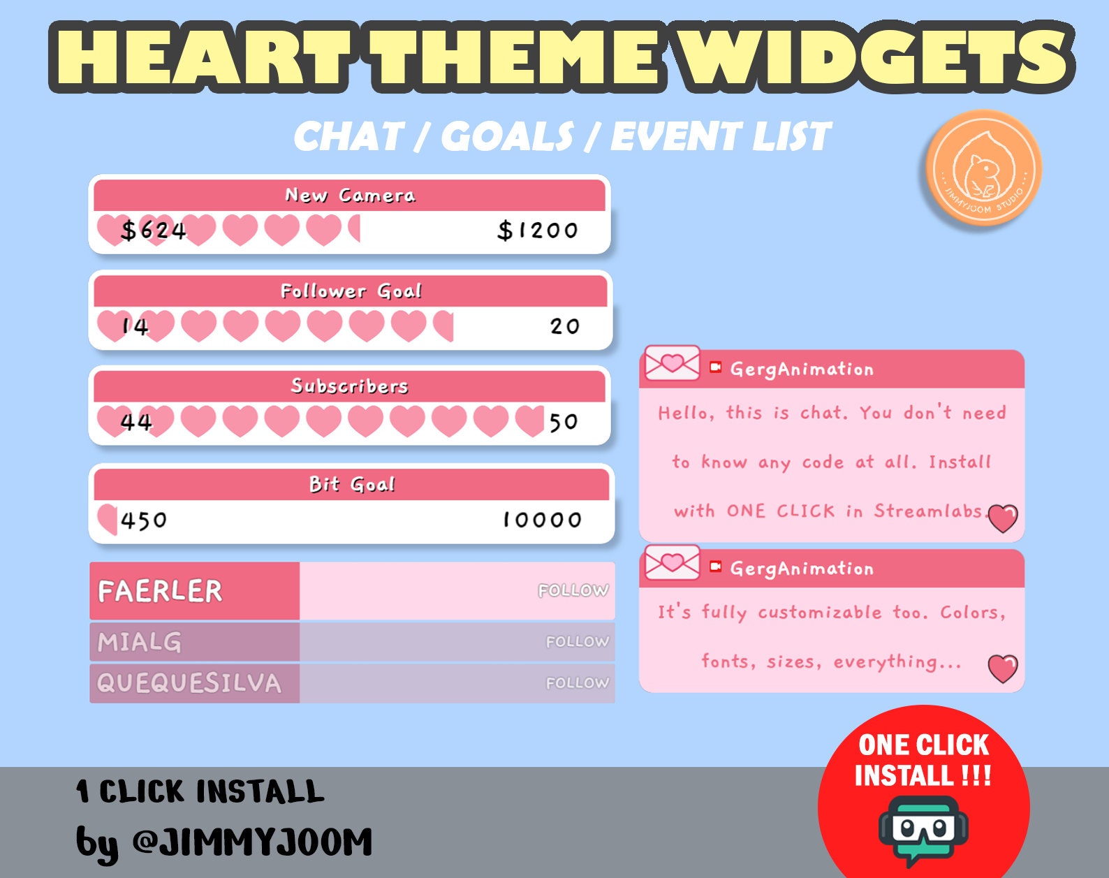 Custom Heart Theme Chat Goal Event List Widgets for Twitch / Streamlabs Cute Chat Widgets ...