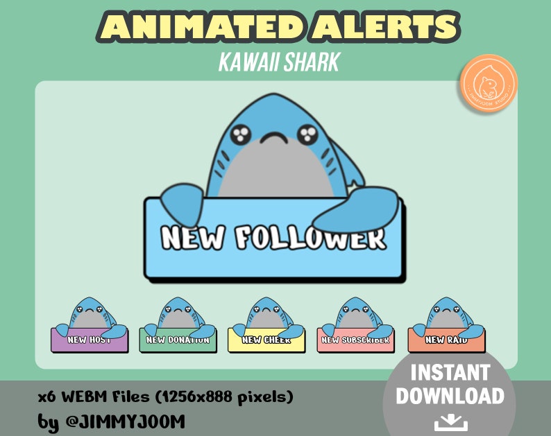 ANIMATED Twitch Stream Alerts / Cute Kawaii Shark / Pastel Alert / New ...
