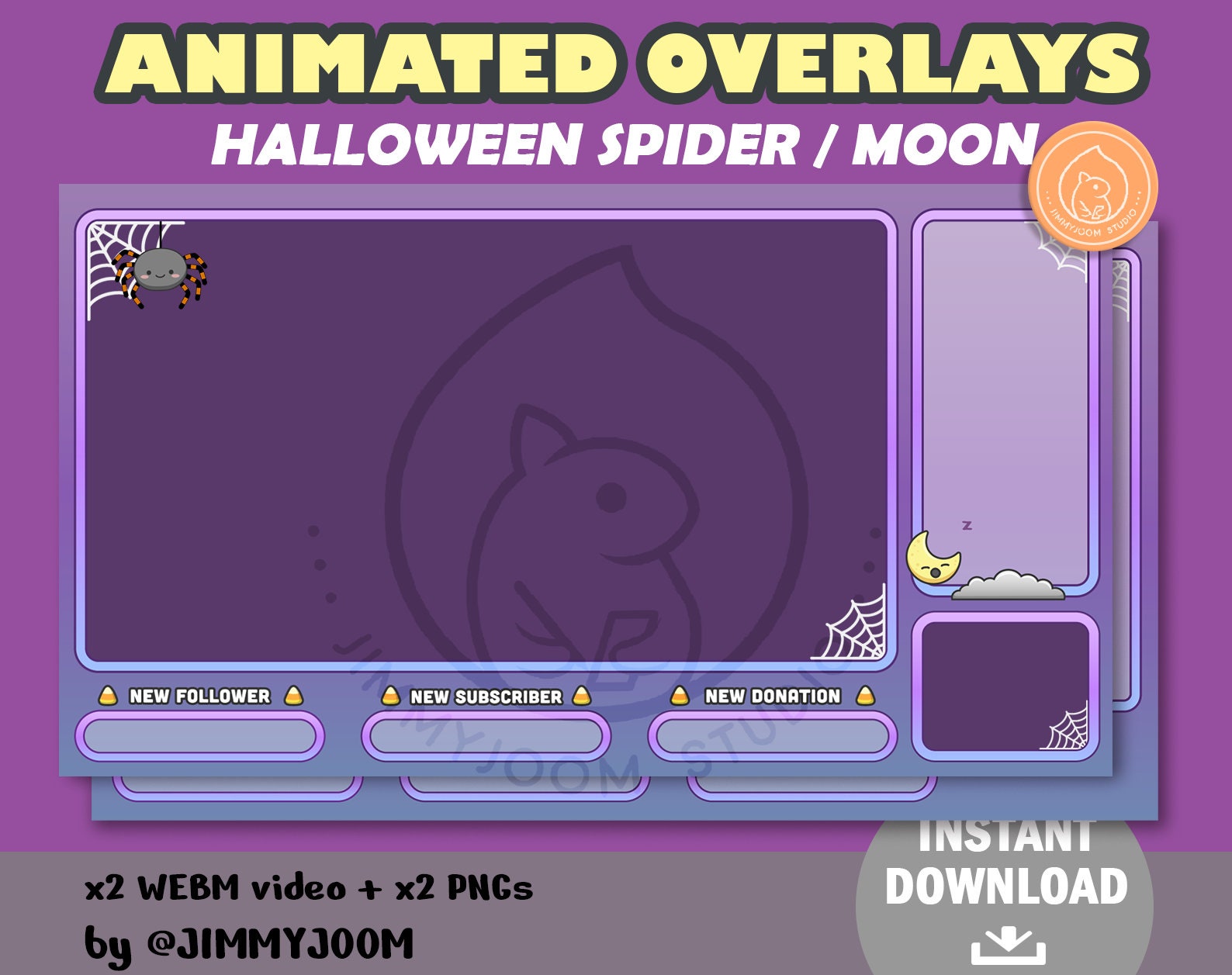 Animated Halloween Twitch Overlay / Spider Moon Overlays / Cute Kawaii ...