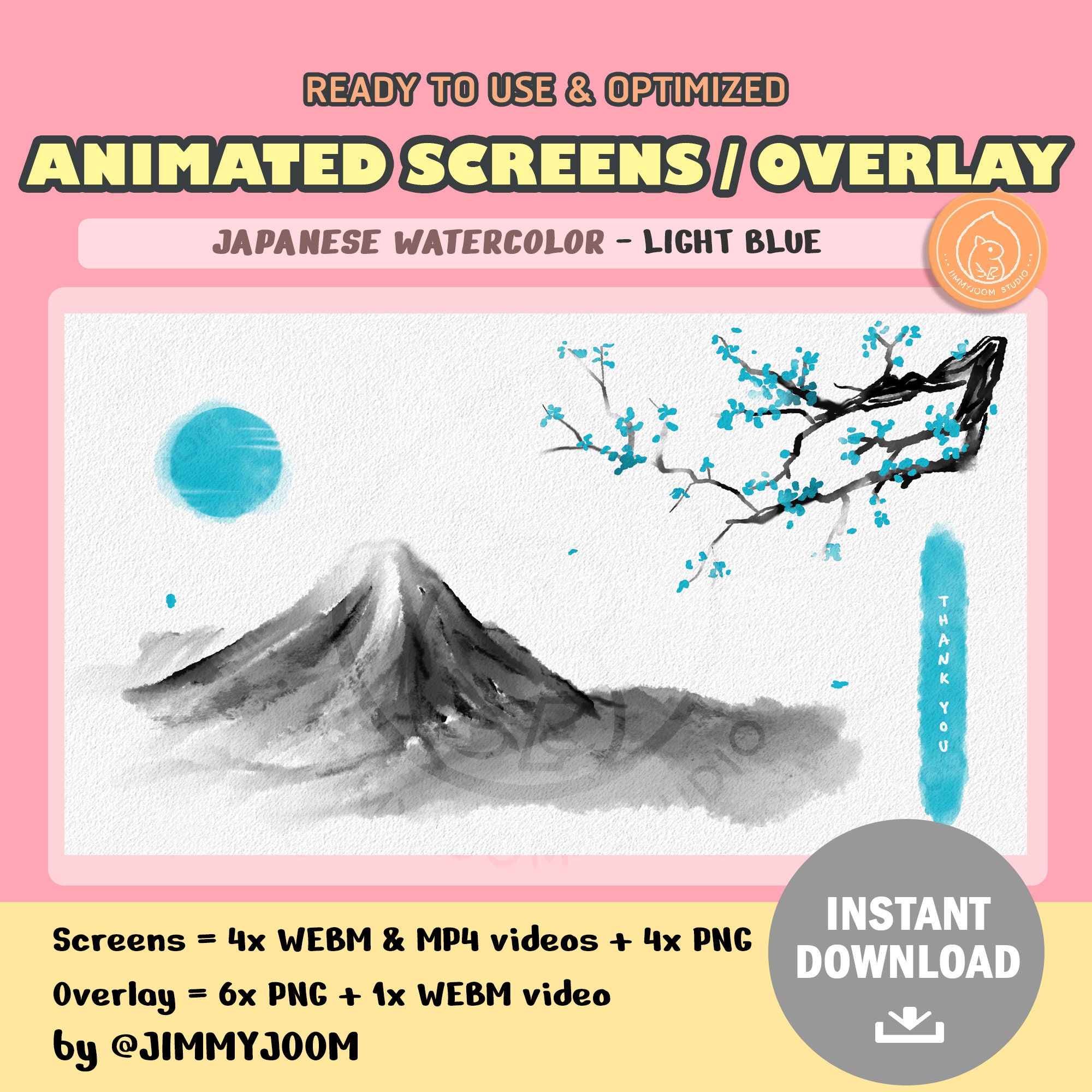 ANIMATED Japanese Watercolor Twitch Overlay / Calm Cherry Blossom ...