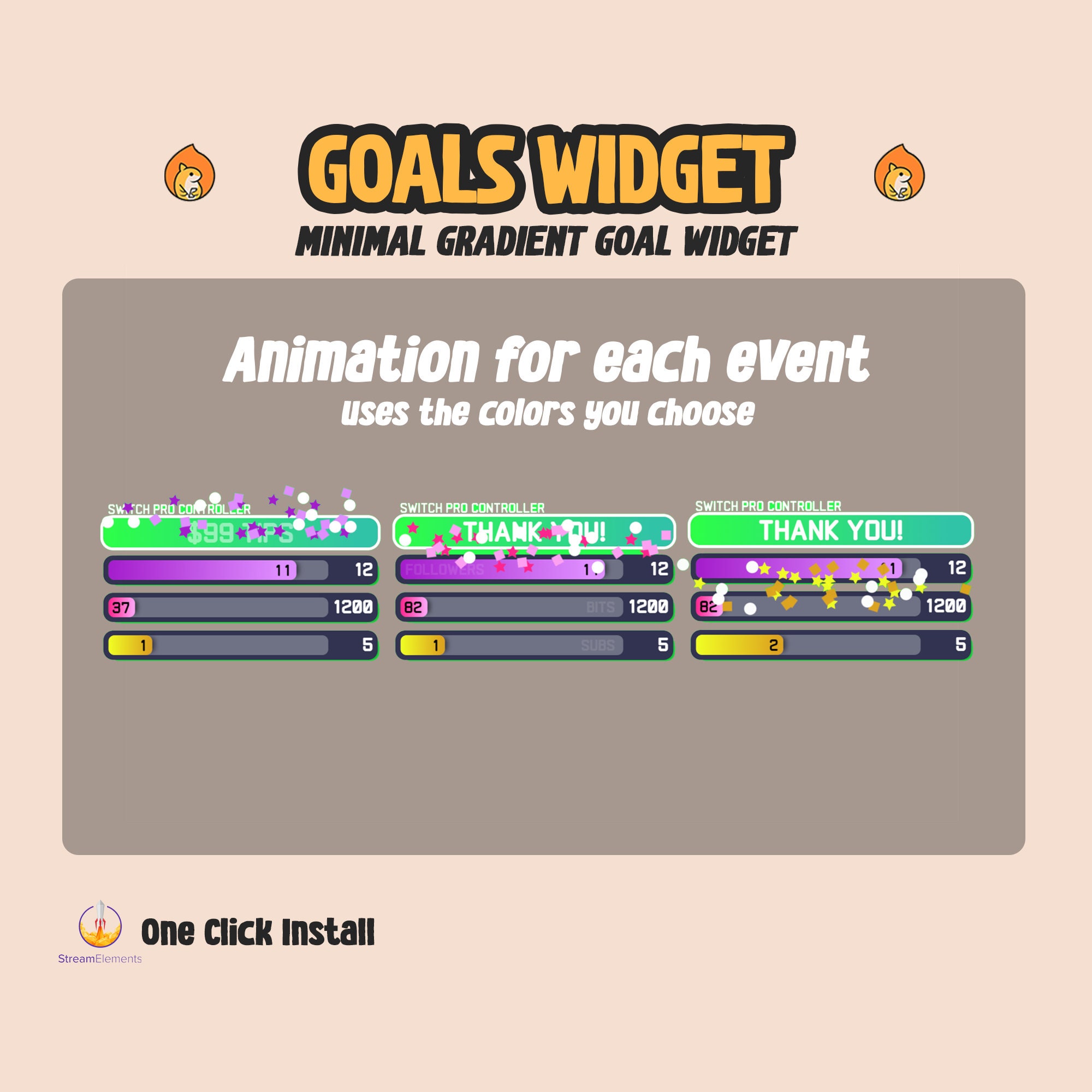 Custom Goal Widget / Minimal Gradient Goal Widgets / Donations Tips ...