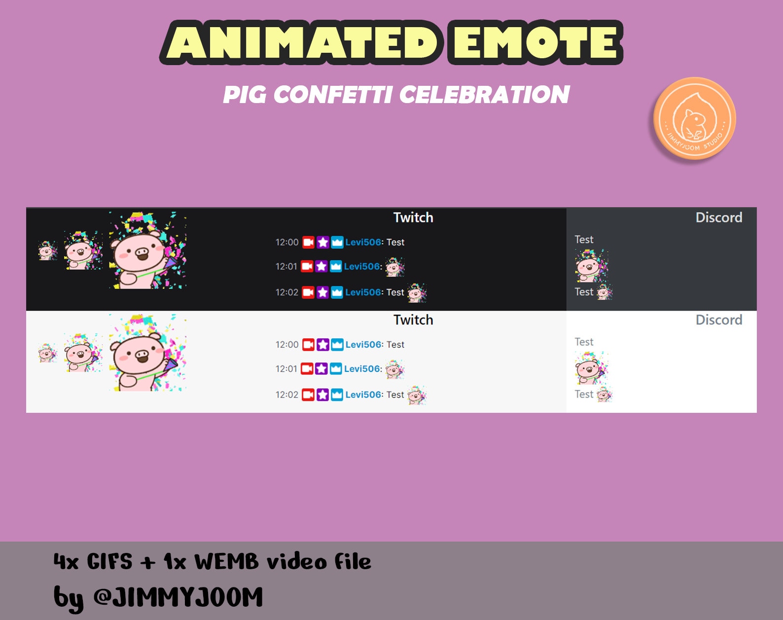 ANIMATED Cute Pig Confetti Twitch Emote Discord Emote / Dancing Emote ...