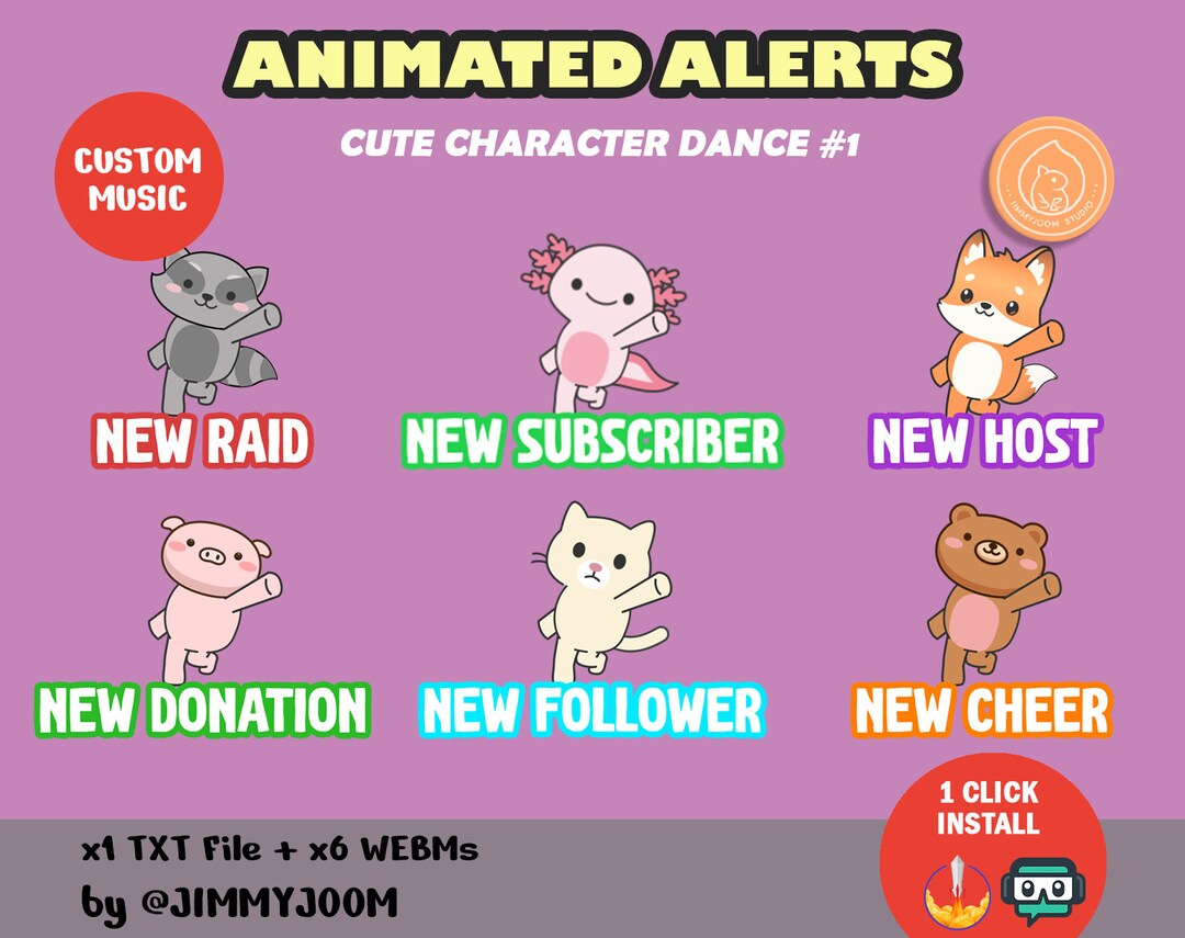 ANIMATED Cute Dance Twitch Alerts / Kawaii Axolotl Pig Cat Fox Bear ...