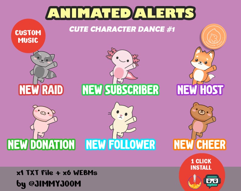 ANIMATED Cute Dance Twitch Alerts / Kawaii Axolotl Pig Cat Fox Bear ...