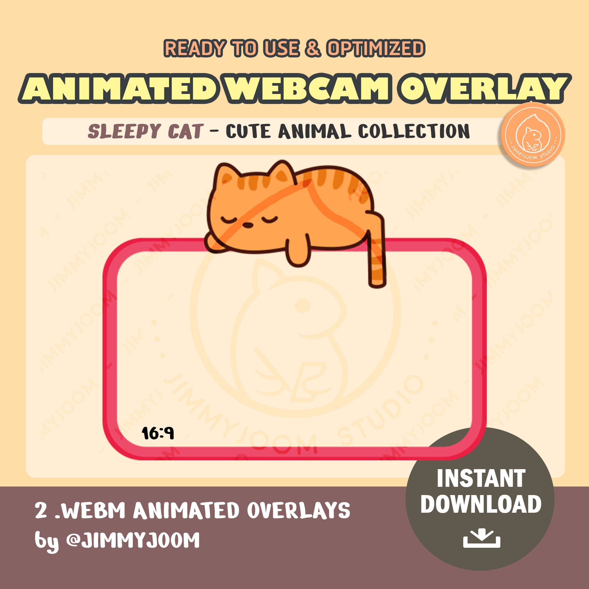 Cute Sleepy Cat Animated Webcam Overlay Cat Twitch Overlay Kawaii ...