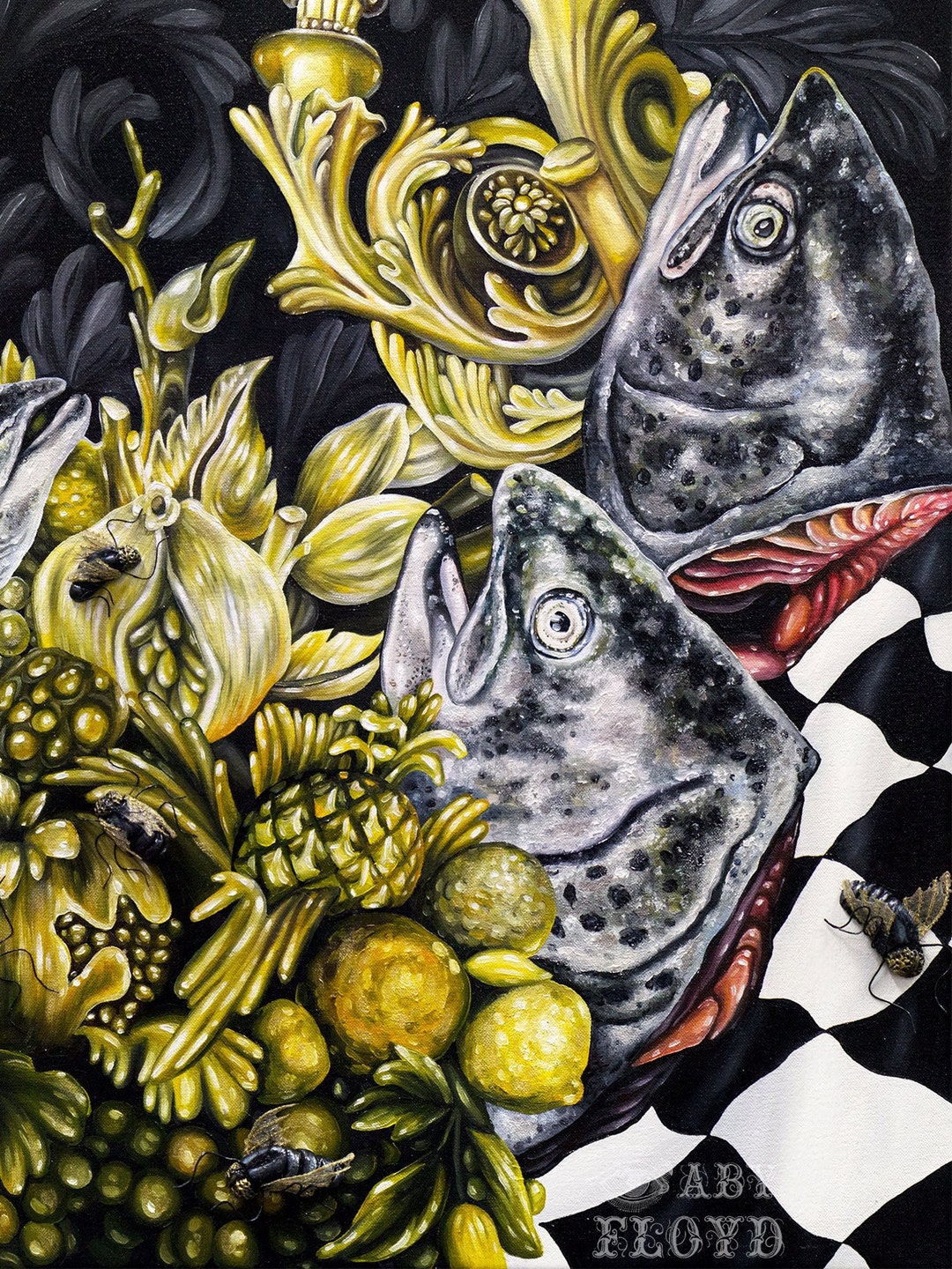 Unframed Fine Art Print Oil Painting Still Life Food Dark Opulent Royal ...