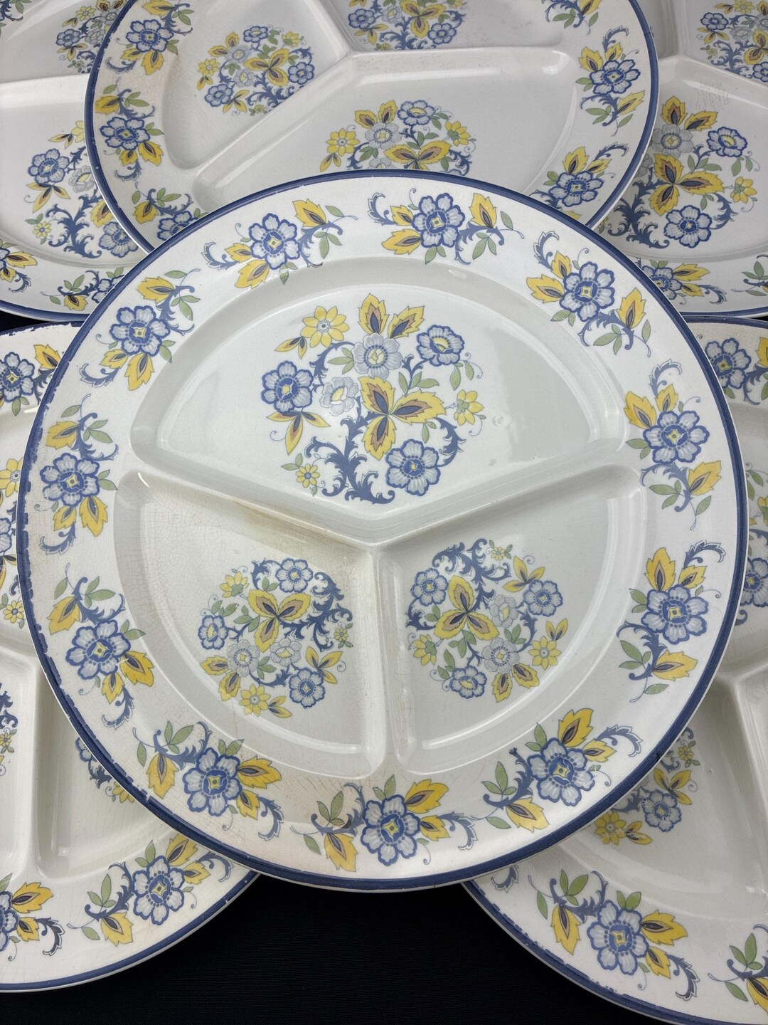 Antique C.c.thompson Divided Stoneware Plate - Blue Floral 11" Dinner ...