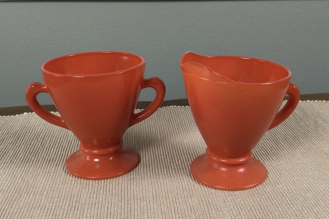 Vintage Hazel Atlas Platonite Ovide Rust Orange Sugar and Creamer Set ...