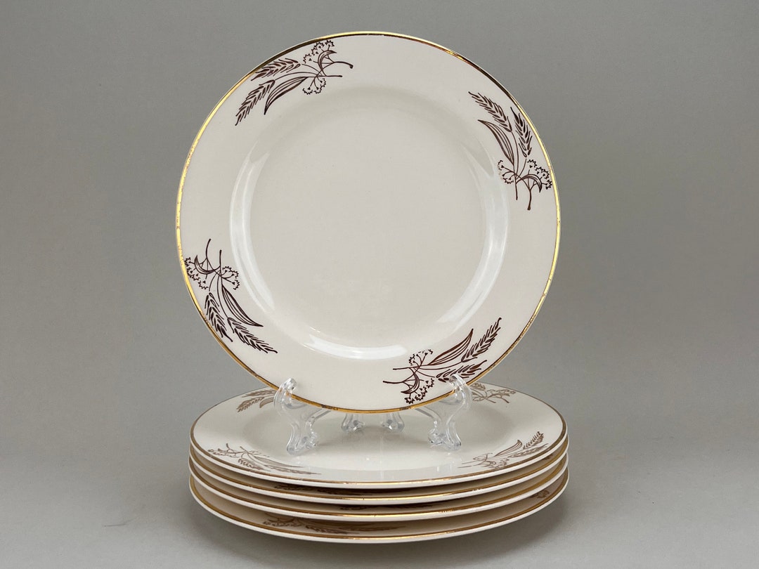 Vintage Lifetime China Prairie Gold Plates – Set of 5 Wheat Pattern ...