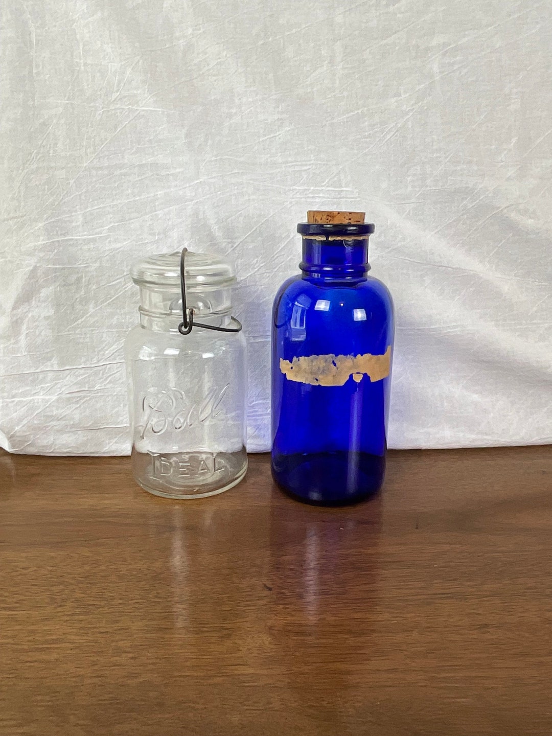 Large Vintage Cobalt Blue Glass Apothecary Bottle With Original Cork ...
