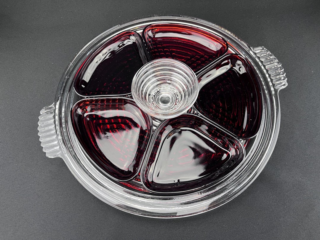 Vintage Manhattan Glass Divided Serving Tray - Crudité Veggie Tray ...