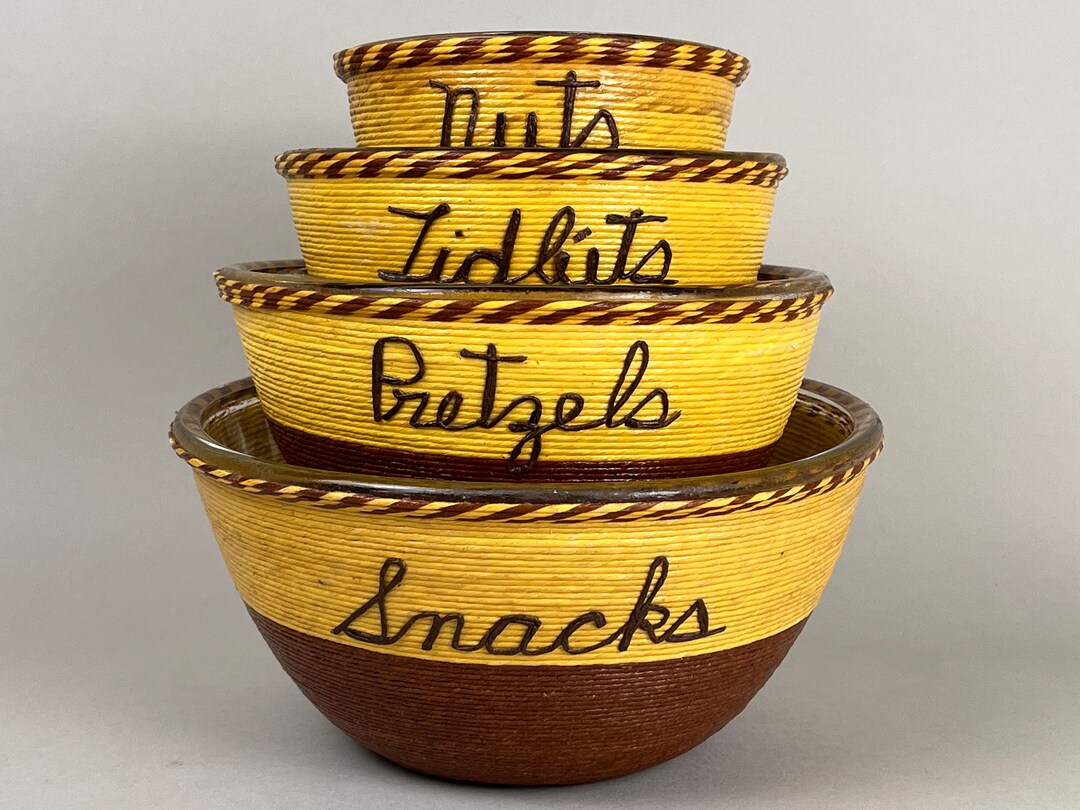Vintage 50's Snack Bowls Glass Snack Bowls Wrapped in Twine or Raffia ...