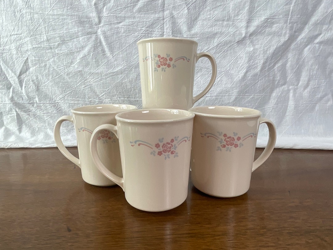 Corelle English Breakfast Rose Pattern Corning Mug / Cup - Set of 4 ...