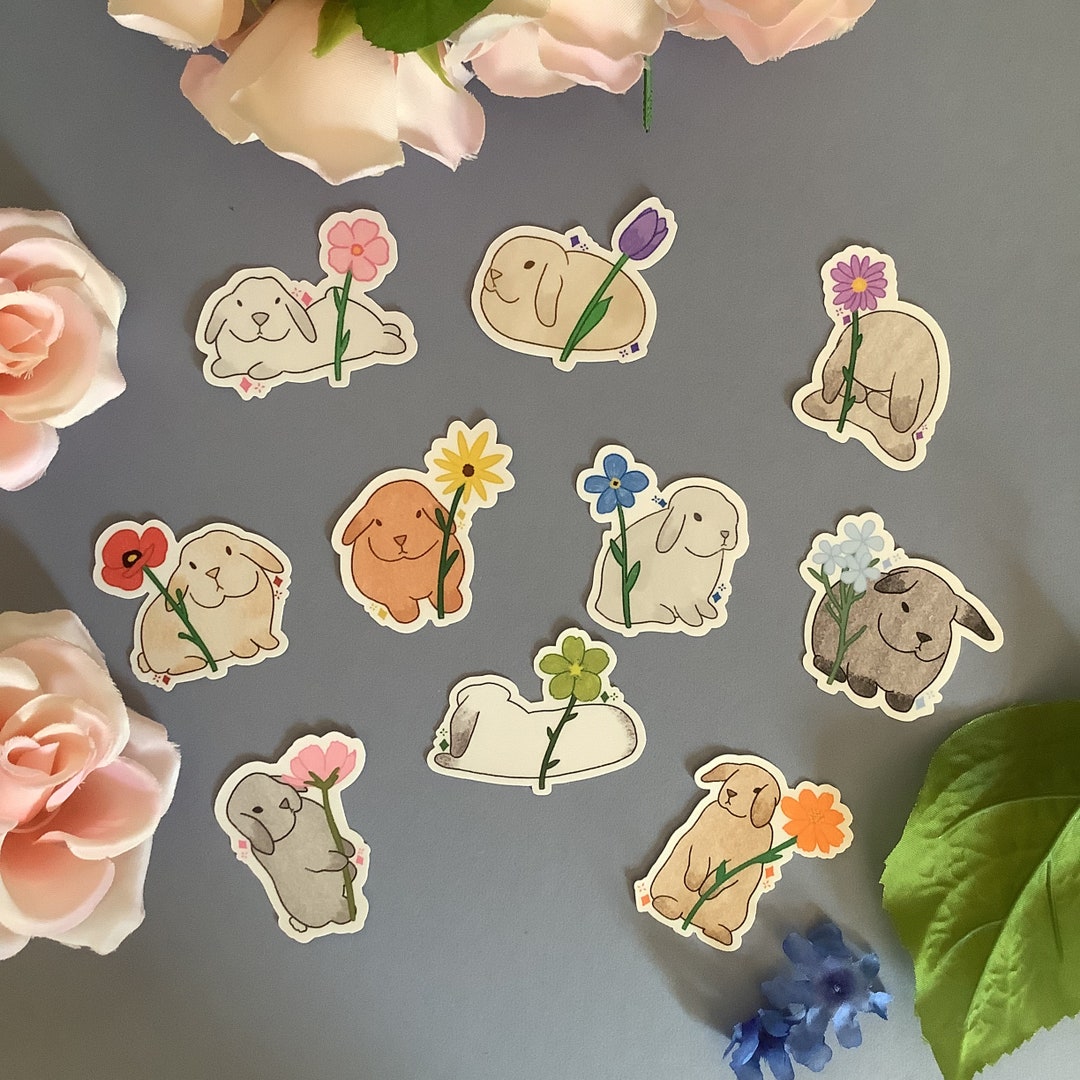 Bunnies With Flowers Sticker Pack / Holland Lop / Lop Bunny / Rabbit ...