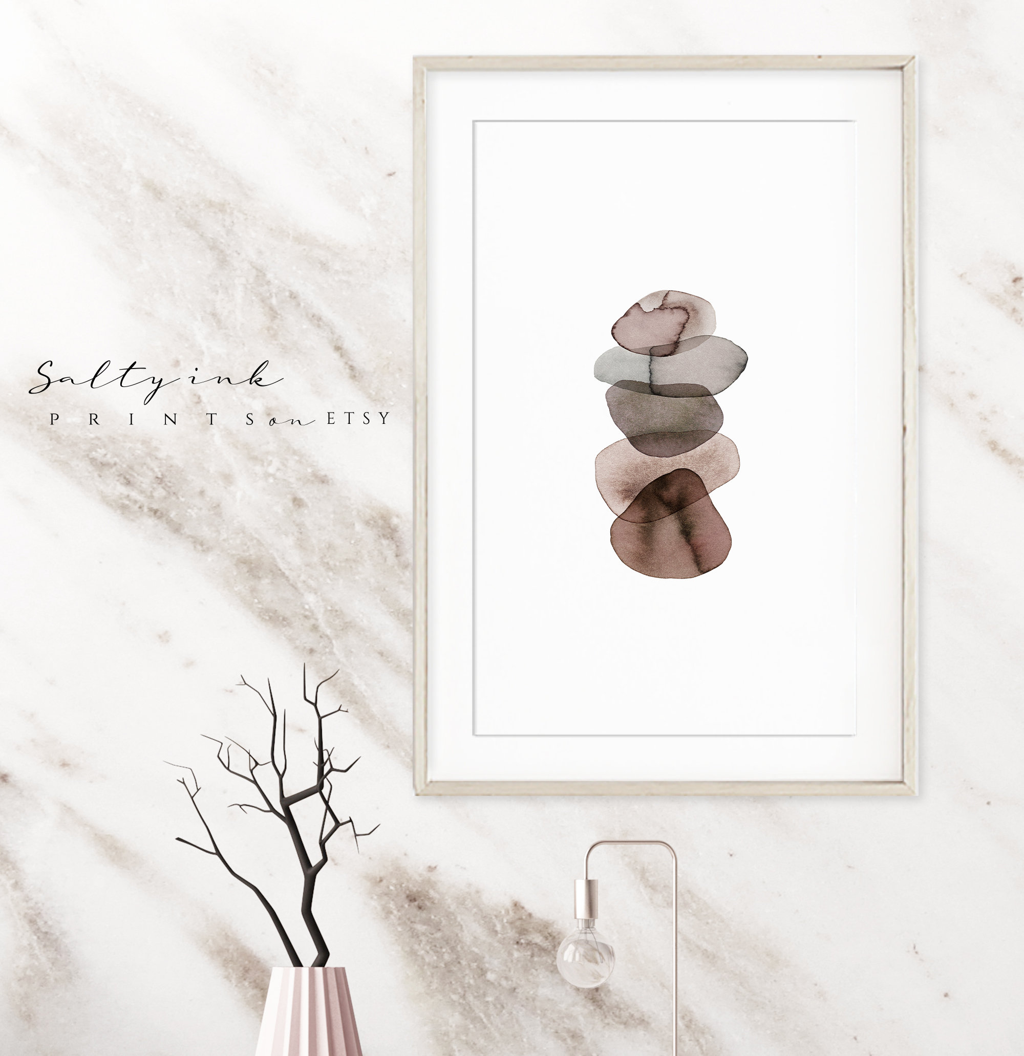 Stacking Stones Art,grey Tone Stone Watercolour Print,meditation Stone ...