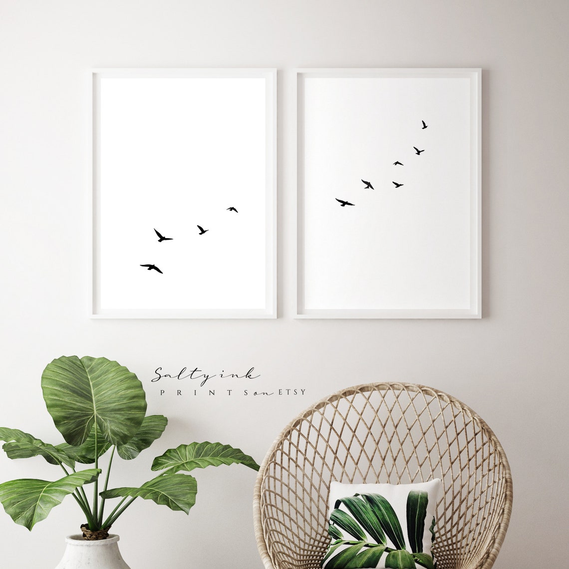 Simple Flying Birds Set of 2black and White Flock of Birds - Etsy