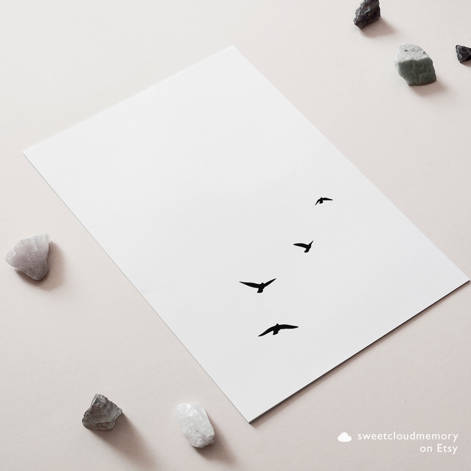 Simple Flying Birds Set of 2,black and White Flock of Birds Art ...