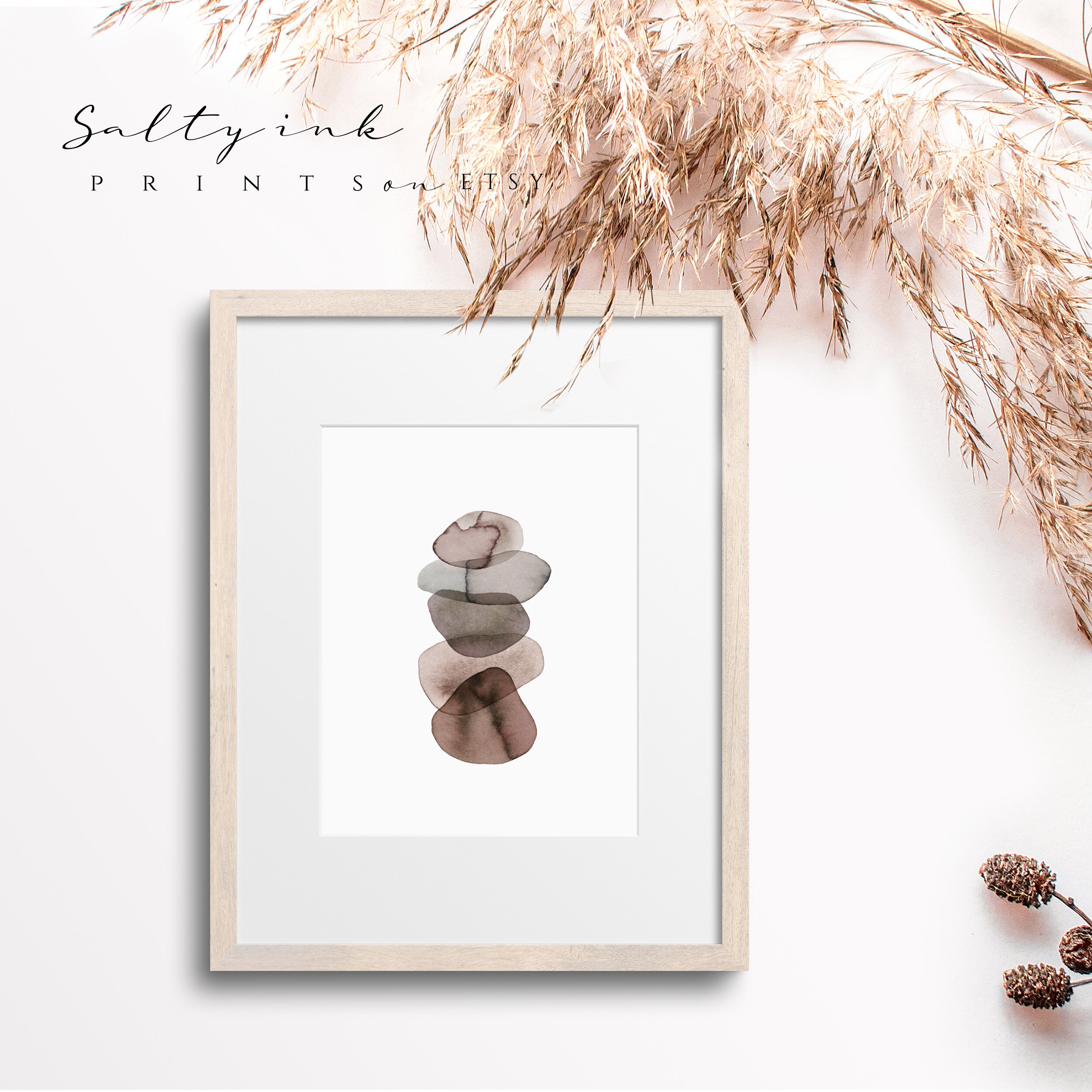 Stacking Stones Art,grey Tone Stone Watercolour Print,meditation Stone ...