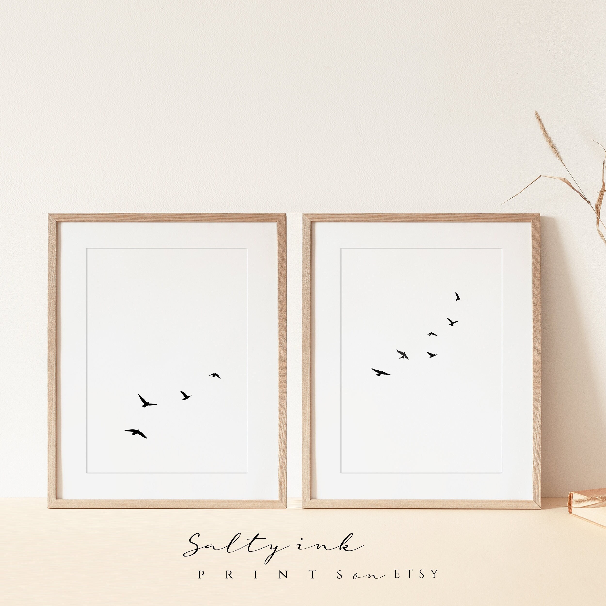 Simple Flying Birds Set of 2black and White Flock of Birds - Etsy