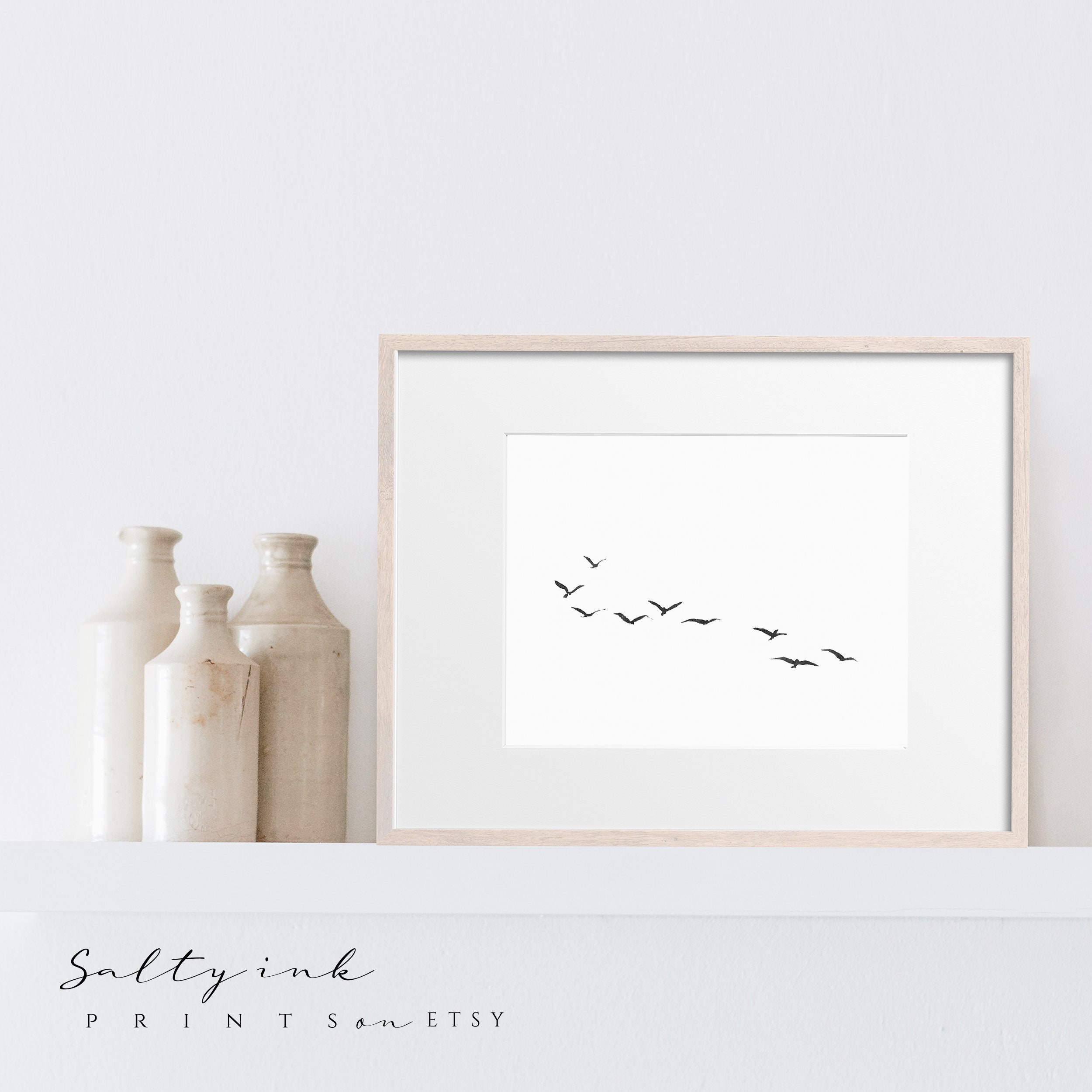 Flying Birds Wall Art, Bird Ink Drawing Prints,birds Art Prints,flock ...