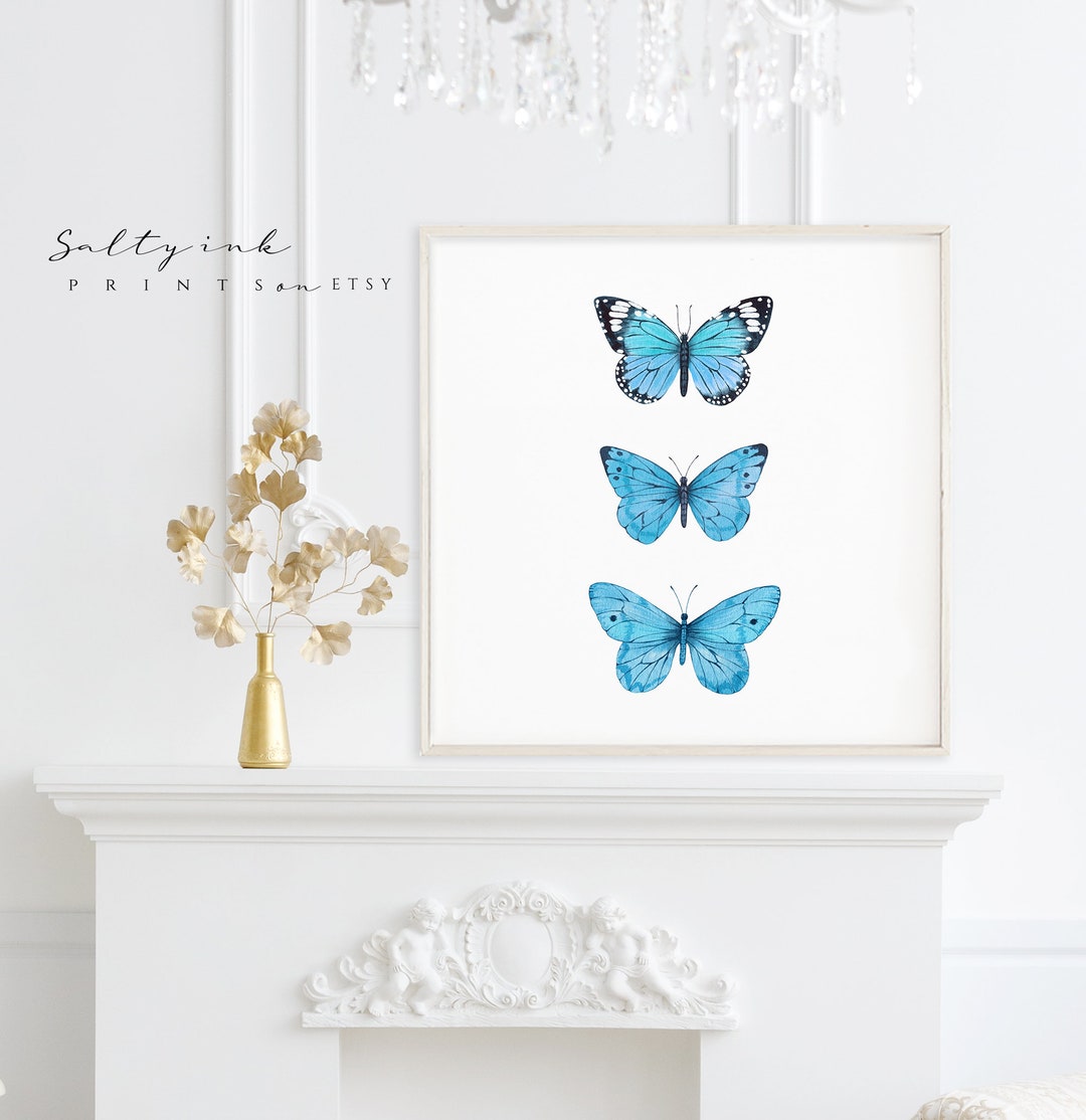 Blue Poster Butterfly Wall Art Sky Blue Art Prints Kids Room Art Trendy ...
