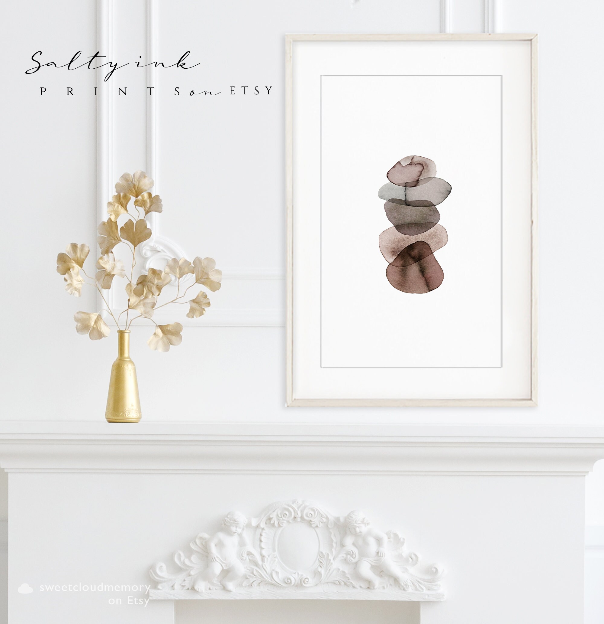 Stacking Stones Art,grey Tone Stone Watercolour Print,meditation Stone ...