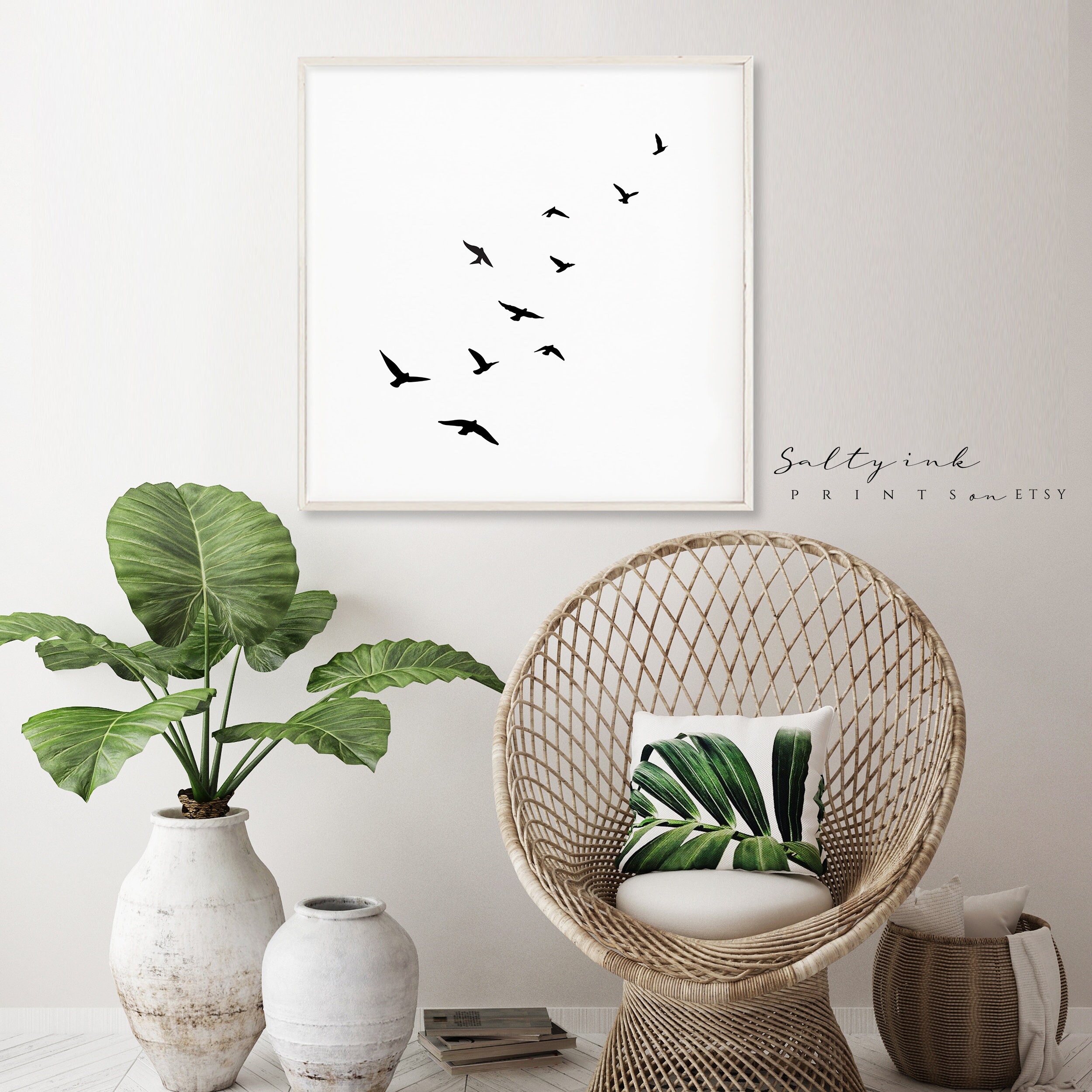 Square Simple Flying Birds Black and White Art,minimal Birds Wall Print ...