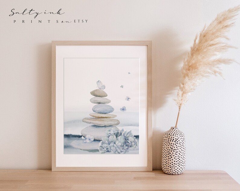 River Stone Zen Wall Art ,stacking Stone Zen Wall Art Printable, Natural Stone Art Print, Yoga ...
