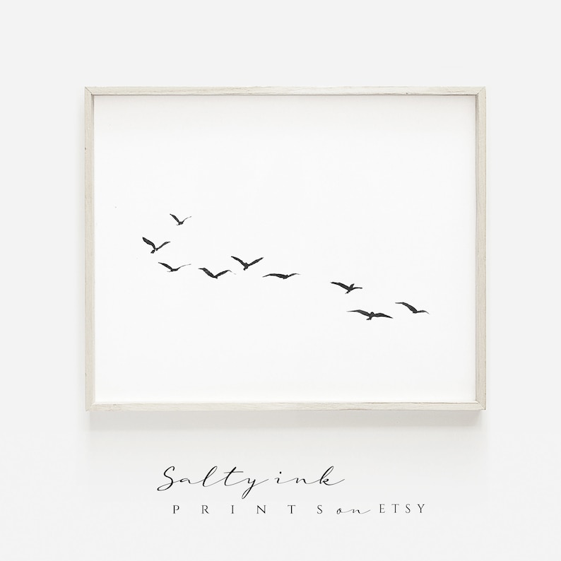 Flying Birds Wall Art, Bird Ink Drawing Prints,birds Art Prints,flock ...