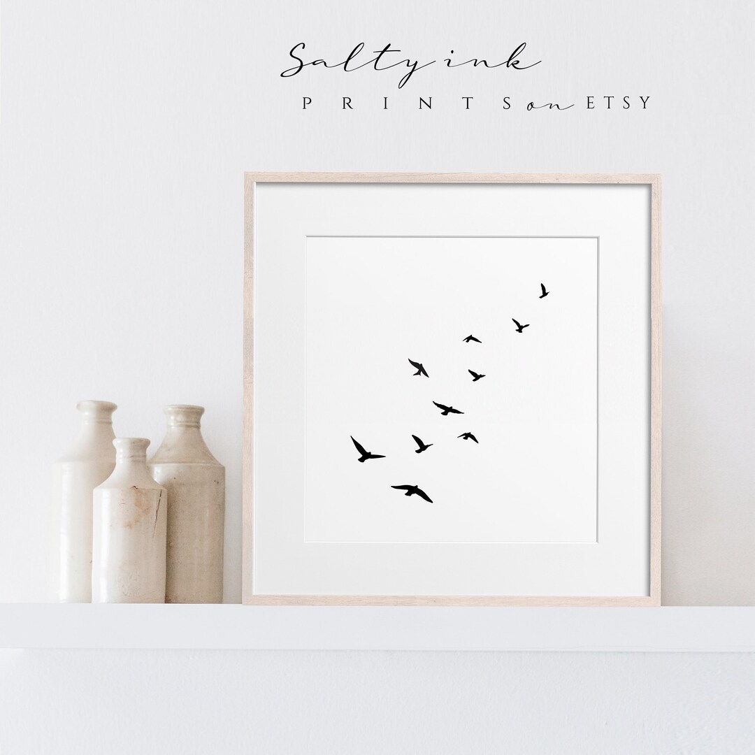 Square Simple Flying Birds Black and White Art,minimal Birds Wall Print ...