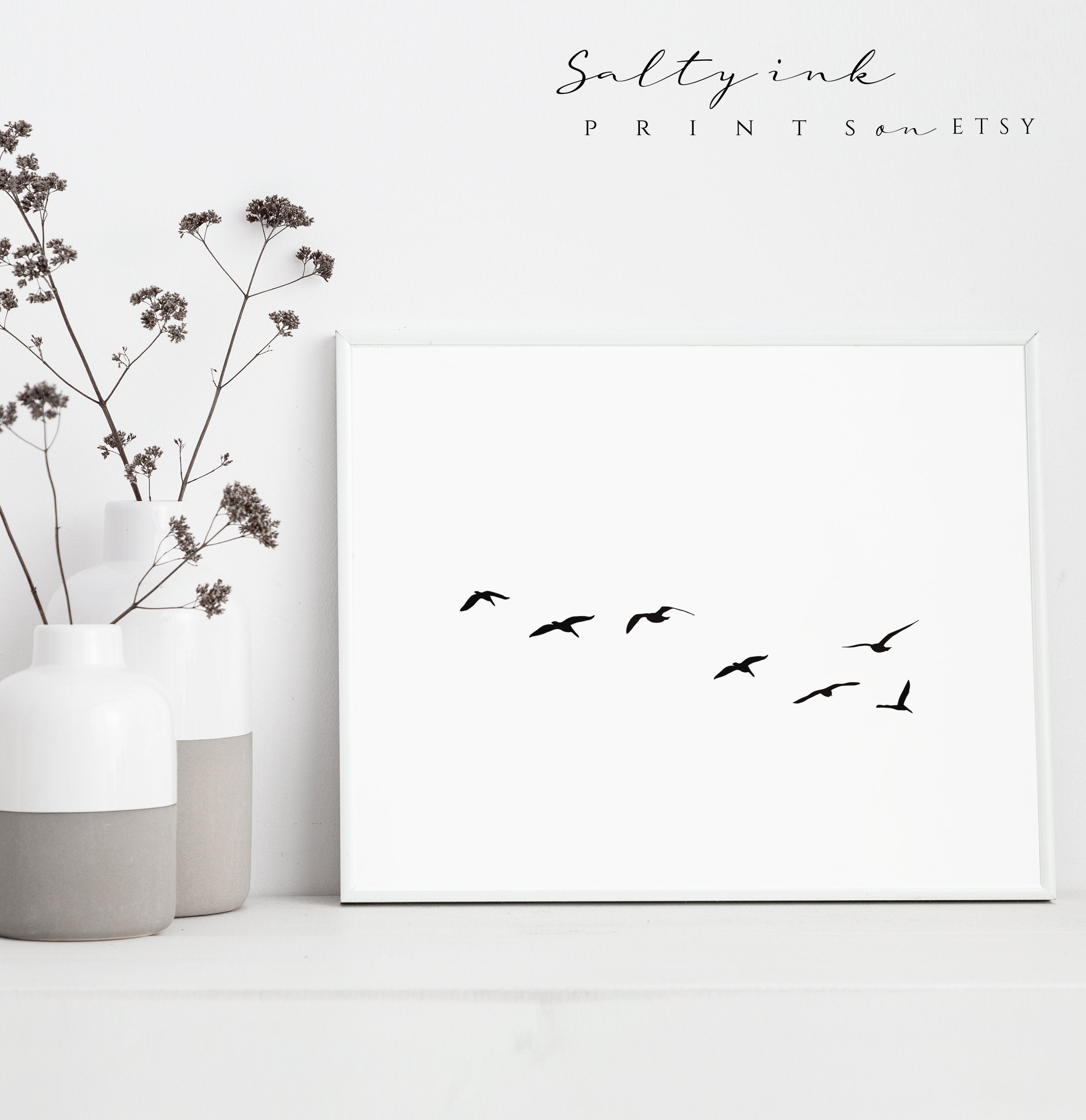 Flying Birds Minimal Wall Print Download Flock of Birds Simple - Etsy