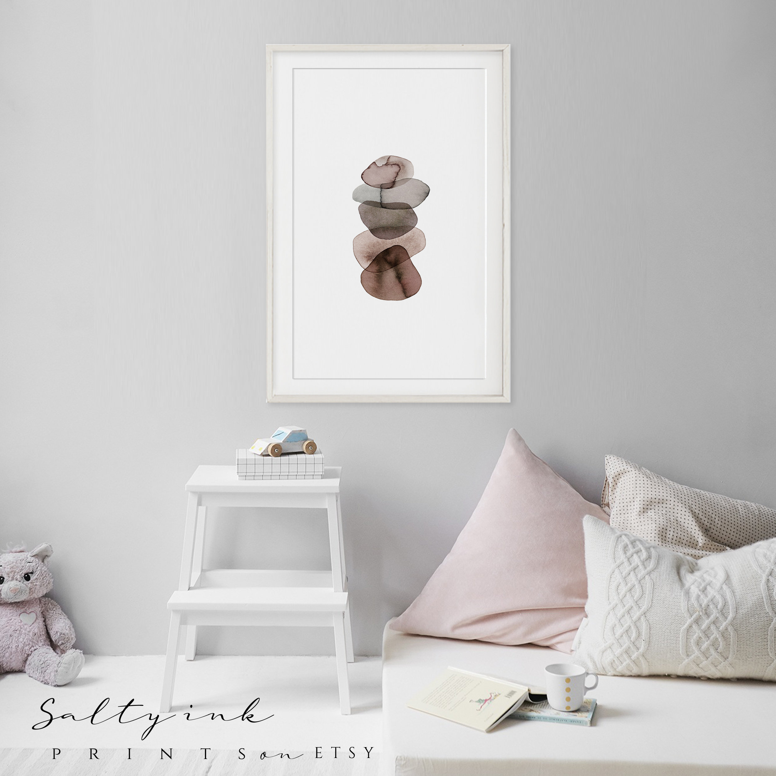 Stacking Stones Art,grey Tone Stone Watercolour Print,meditation Stone ...