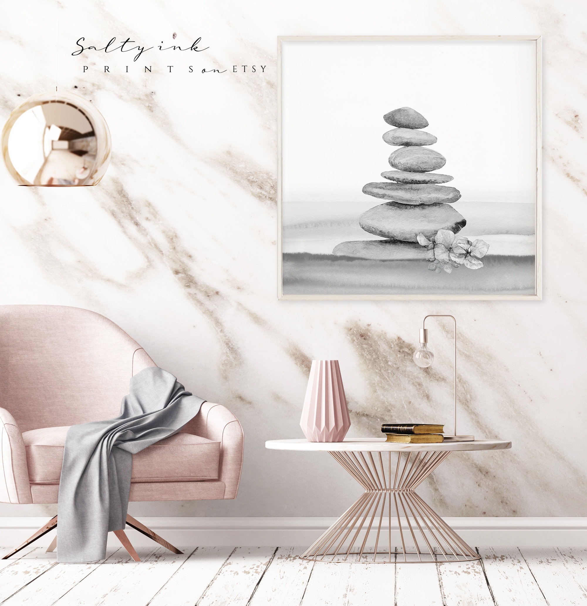 River Stone Wall Art Stacking Stone Zen Wall Art Printable Natural Stone Art Print Yoga ...