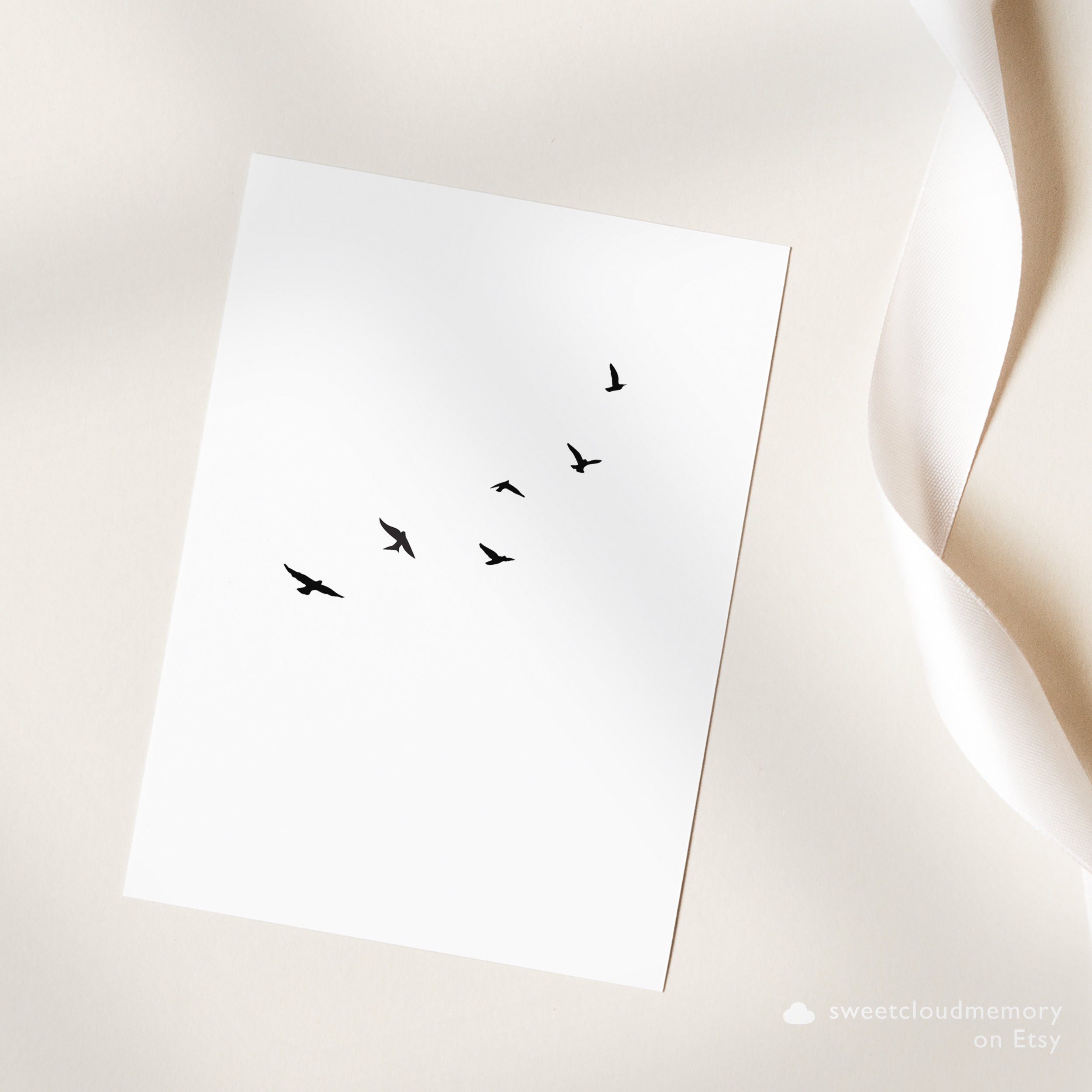 Simple Flying Birds Set of 2black and White Flock of Birds - Etsy