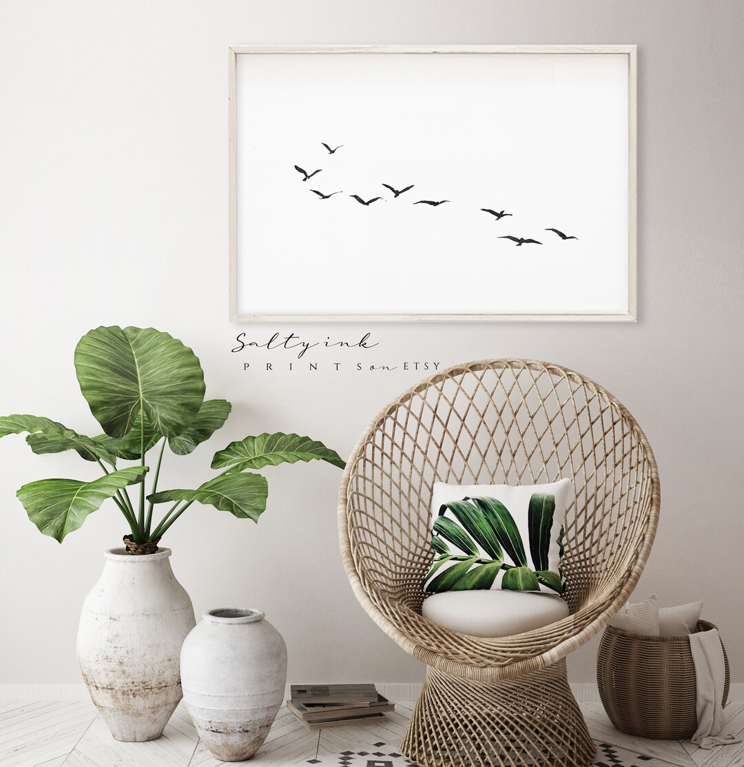Flying Birds Wall Art, Bird Ink Drawing Prints,birds Art Prints,flock ...