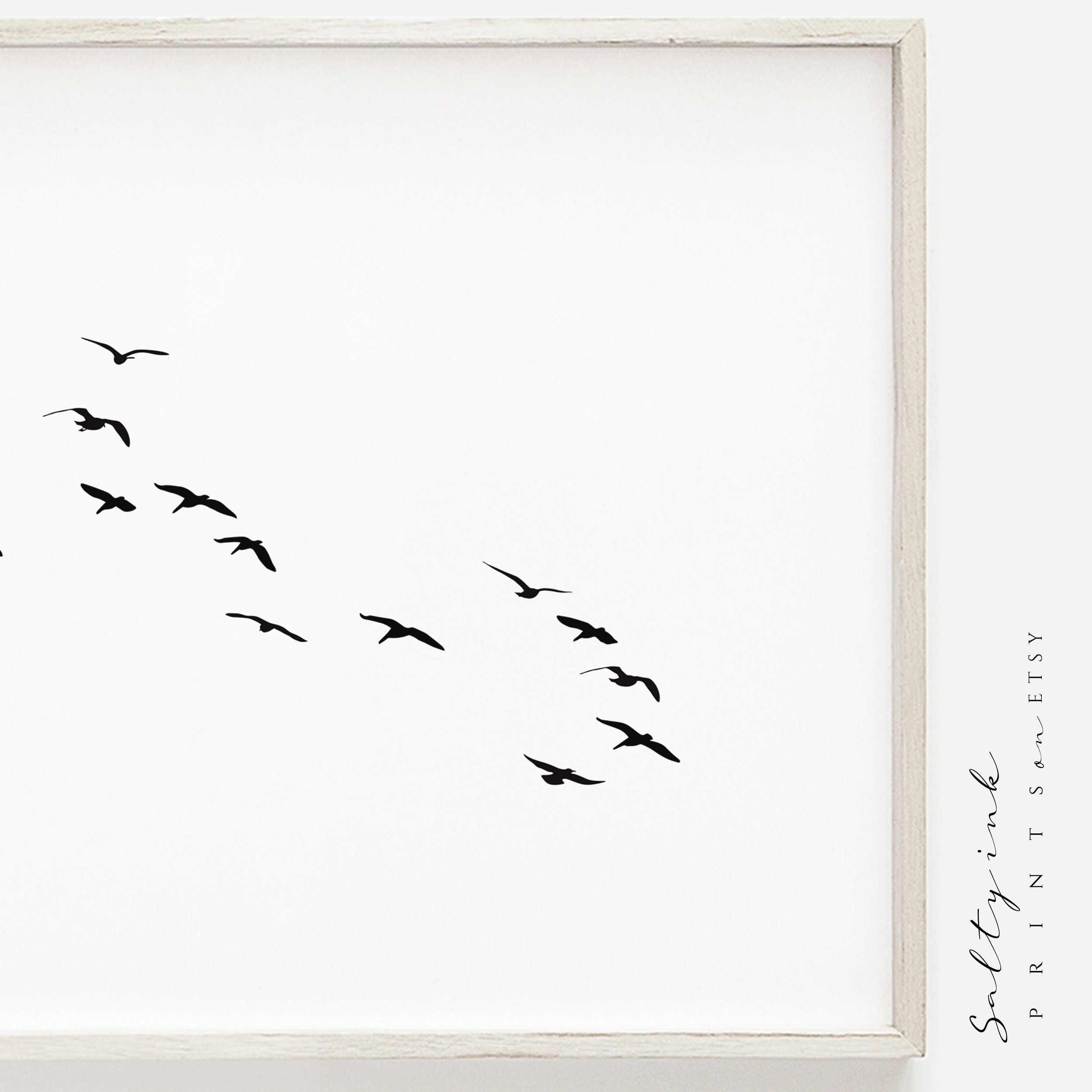 Flying Birds Simple Wall Print Download Flock of Birds Black - Etsy