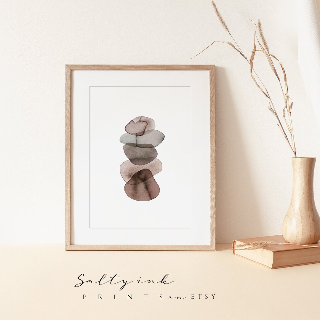 Stacking Stones Art,grey Tone Stone Watercolour Print,meditation Stone ...