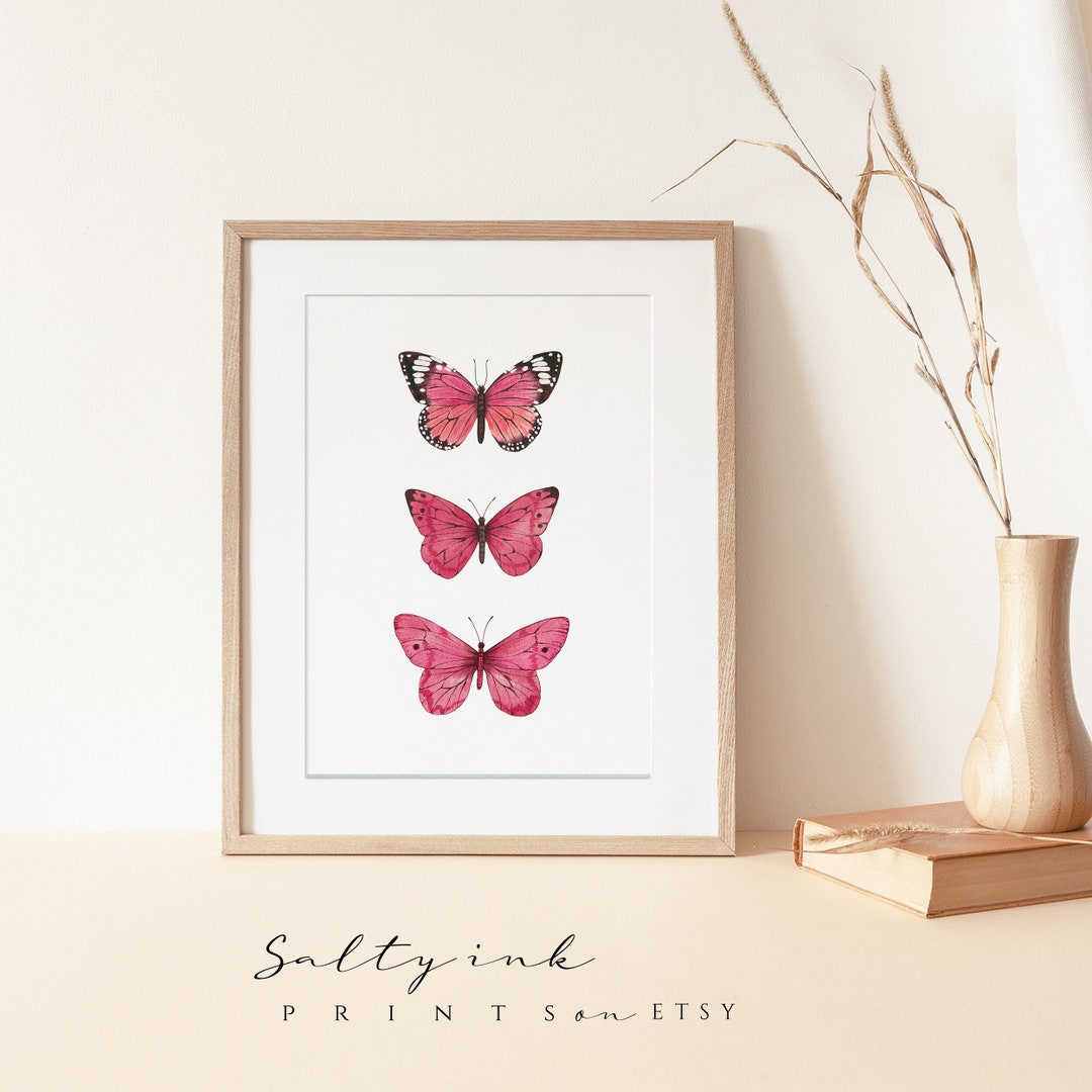 Pink Poster Butterfly Wall Art Hot Pink Art Prints Girl Room Art Trendy ...