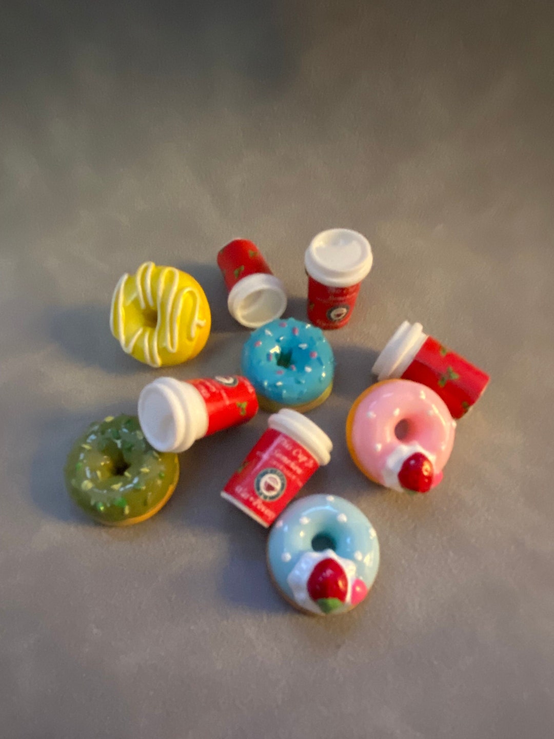 BREAK TIME, Coffee and Donuts. Set of 10 Decorative Pushpins or Magnets ...