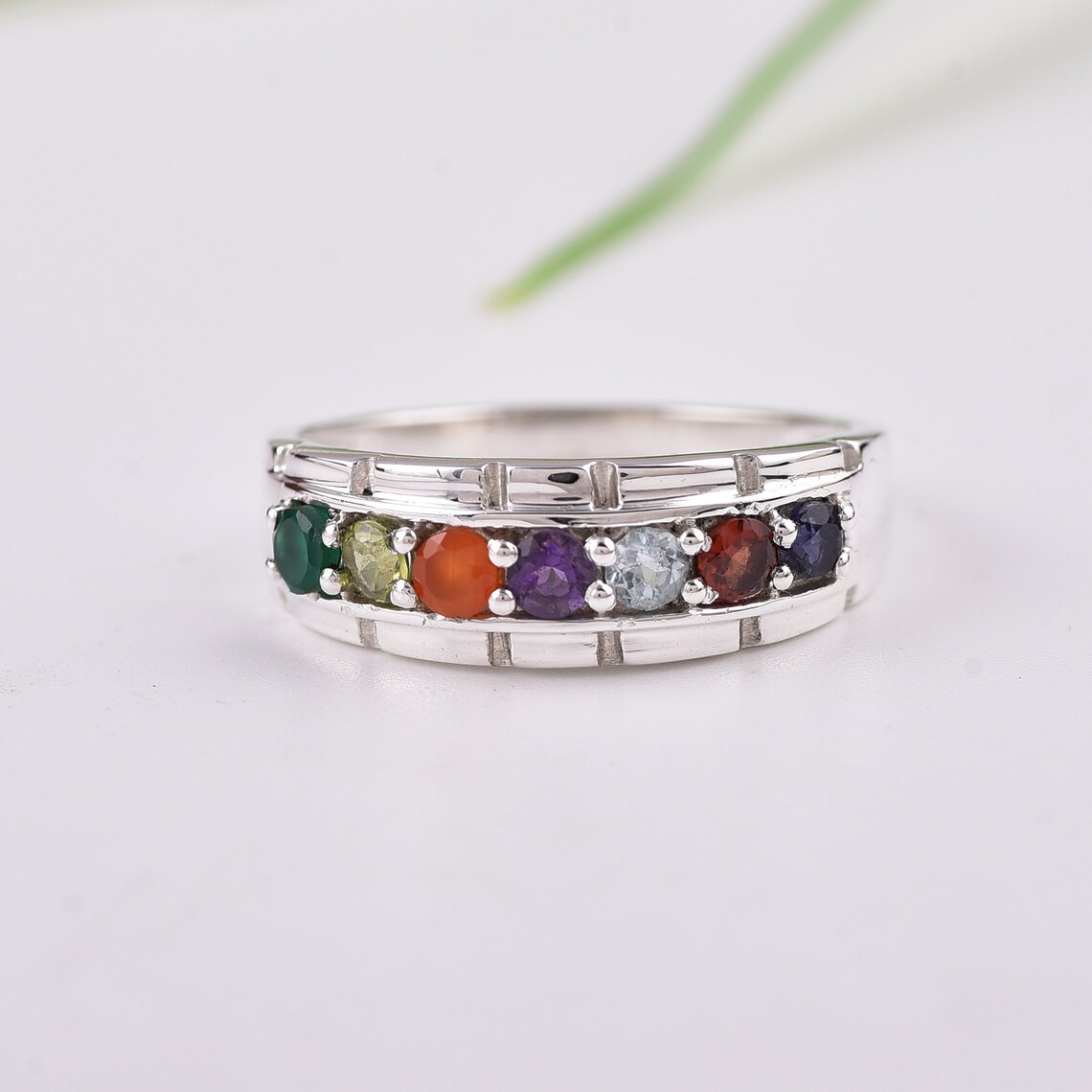 Multi Stone Ring-Multi color stone Gift Sterling Silver Ring | Etsy