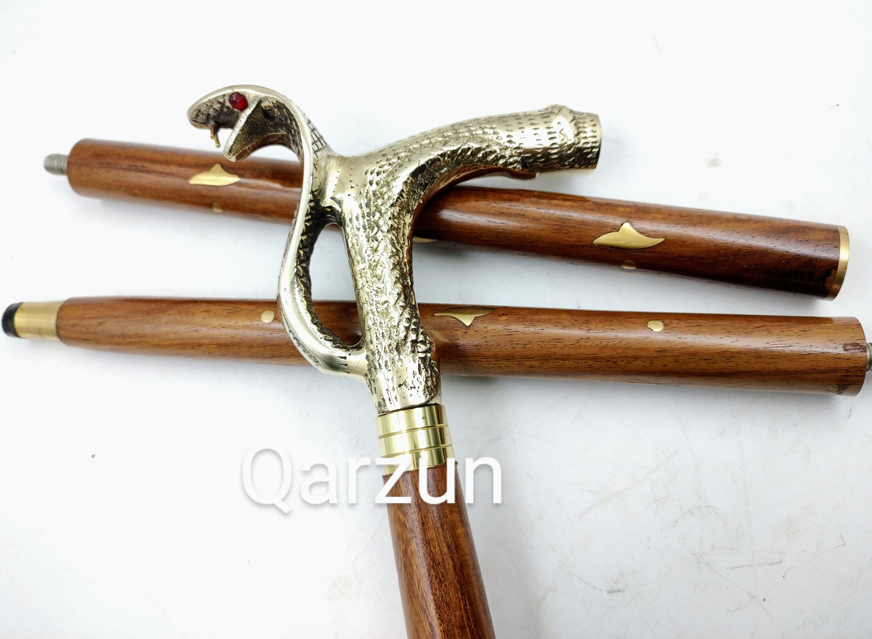 Set of Solid Brass Cobra Snake Handle Wood Walking Stick Cane - Etsy